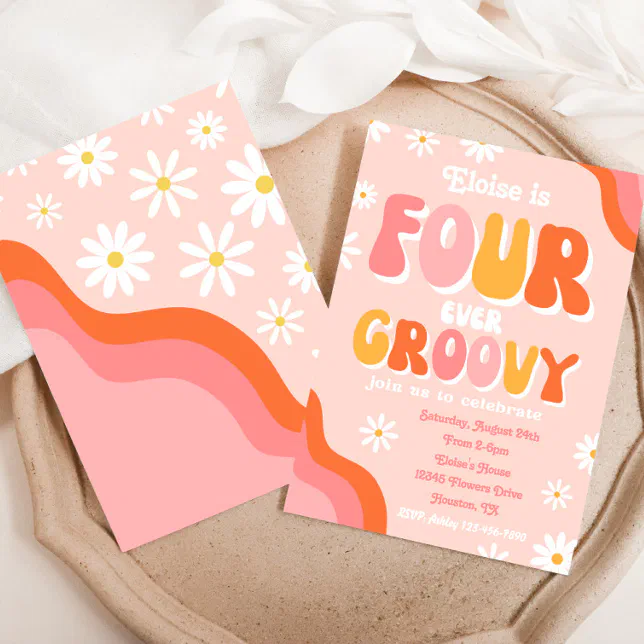 Fourever Birthday Invitation | Groovy Invitation | Zazzle