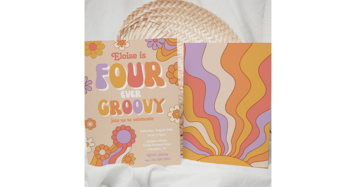 Fourever Groovy Invitation | 4th Birthday | Zazzle