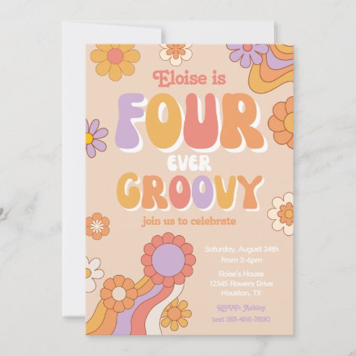 Fourever Groovy Invitation | 4th Birthday | Zazzle