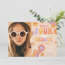 Fourever Groovy Photo Invitation | 4th Birthday | Zazzle