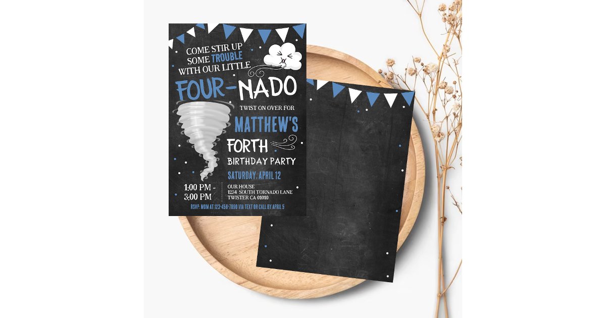 Fournado Birthday Invitation Tornado Twister Party | Zazzle
