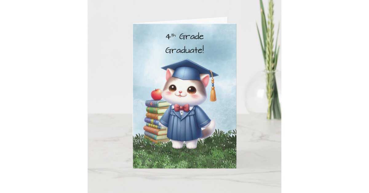Fourth Grade Graduation Girl Cat Congratulations Card | Zazzle