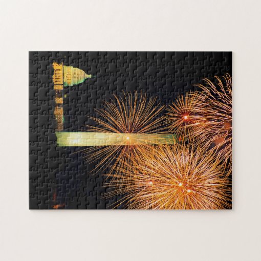 Fourth of July, Firework Display, Skyline Jigsaw Puzzle | Zazzle