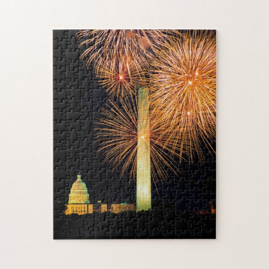 Fourth of July, Firework Display, Skyline Jigsaw Puzzle | Zazzle.com