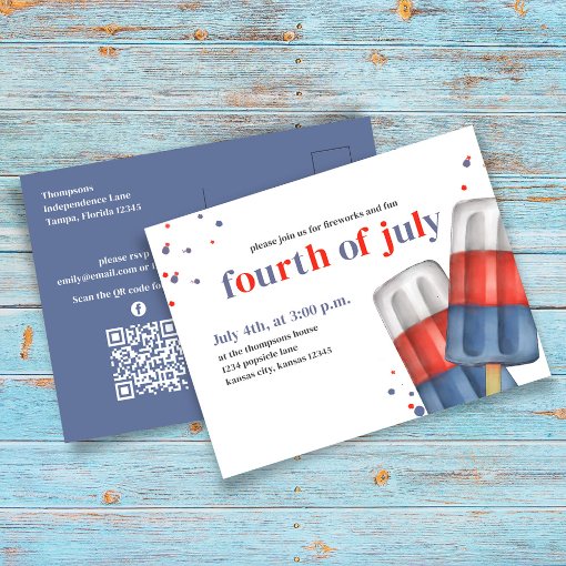 Fourth Of July Red White and Blue Summer Popsicle Postcard | Zazzle