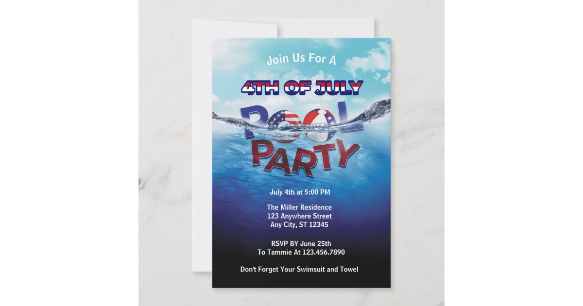 Fourth of July Swimming Pool Party Invitation | Zazzle