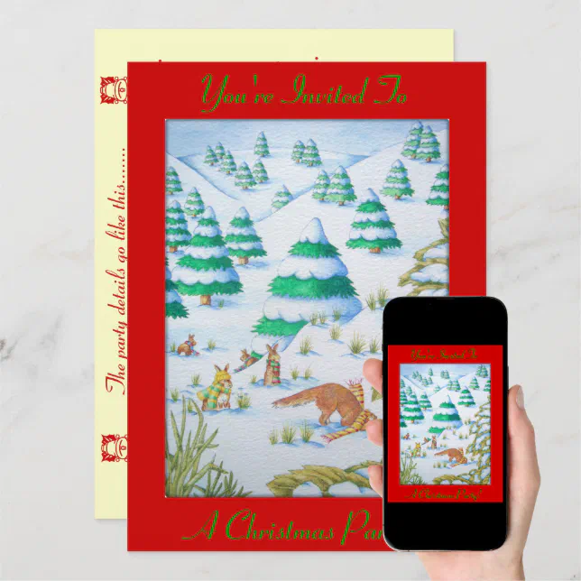 fox and rabbits snow scene christmas invitation | Zazzle