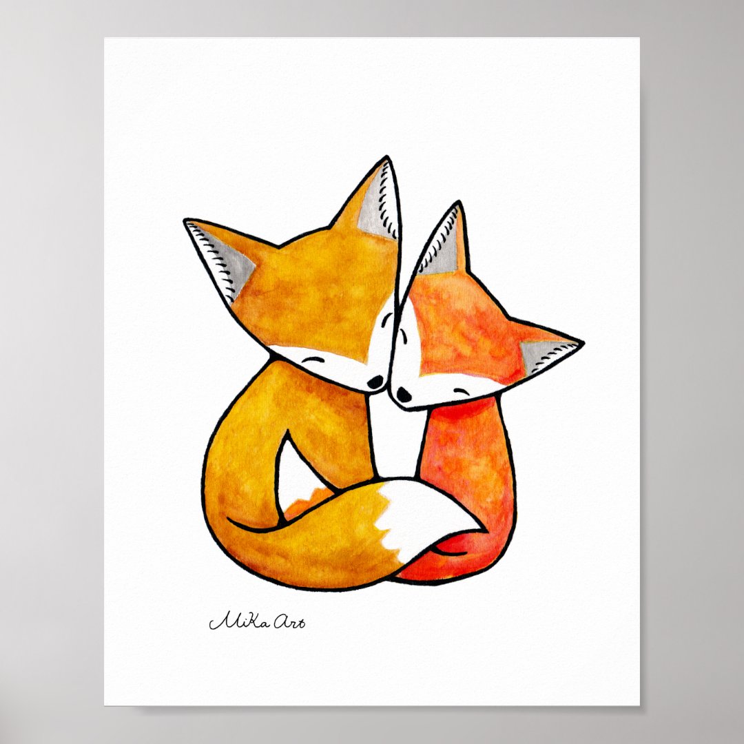 Fox Art Print Red Fox Couple Illustration Poster | Zazzle