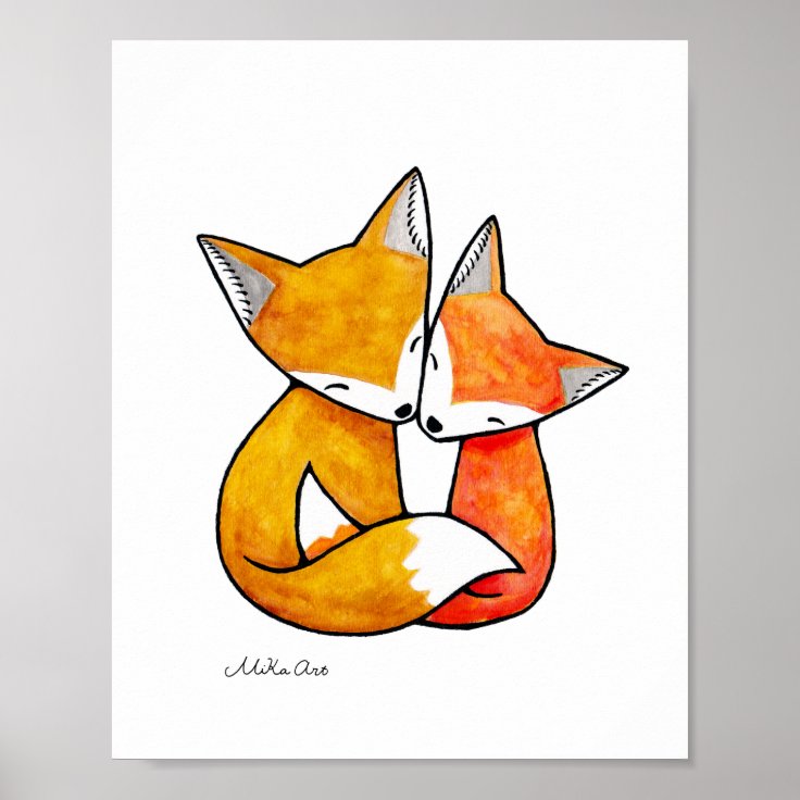 Fox Art Print Red Fox Couple Illustration Poster | Zazzle
