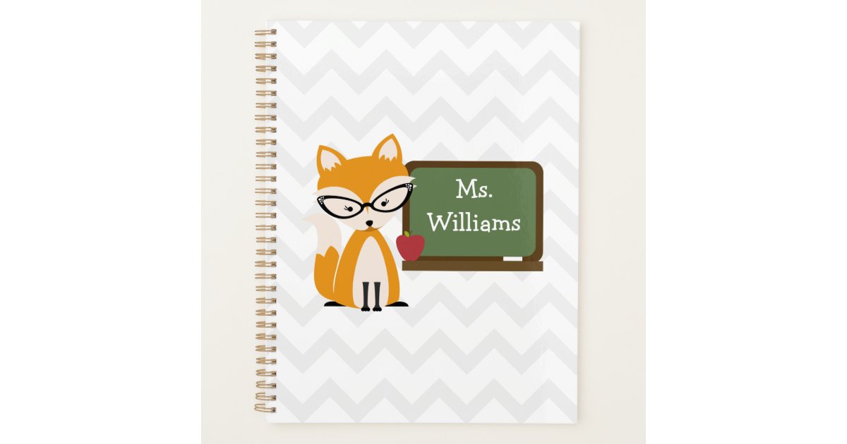 Fox At Chalkboard Chevron Personalized Teacher Planner | Zazzle