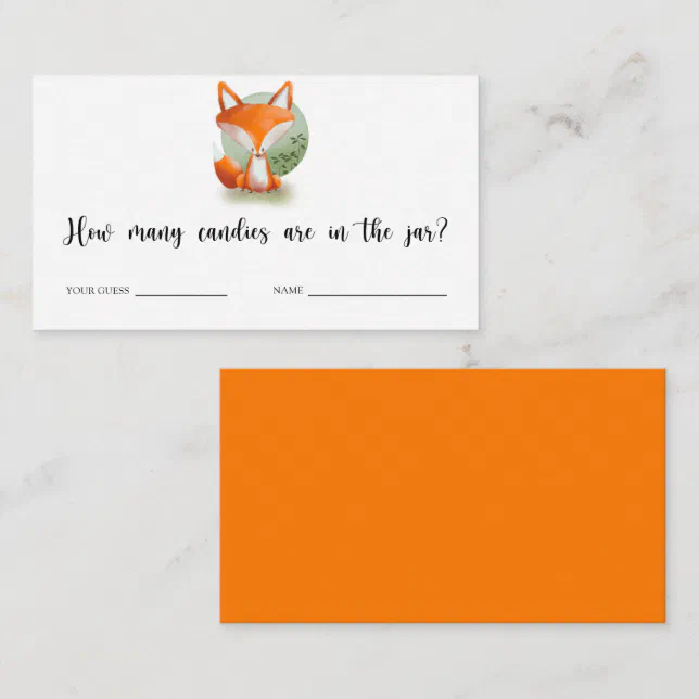 Fox - baby shower guess how many candies enclosure card | Zazzle