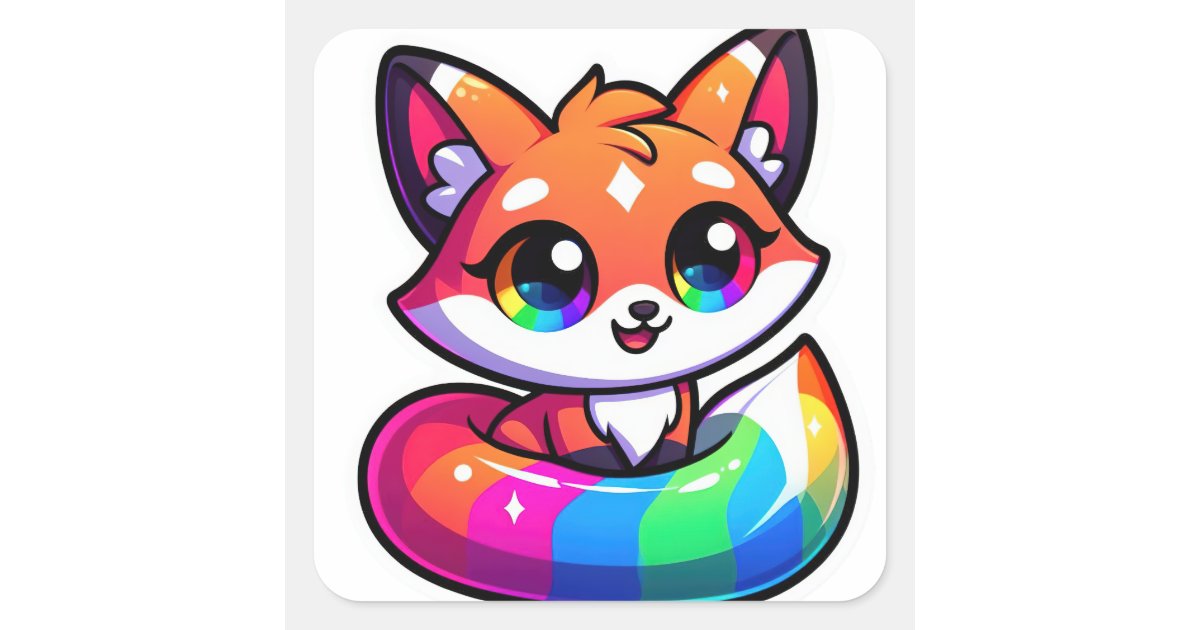 fox cute square sticker | Zazzle