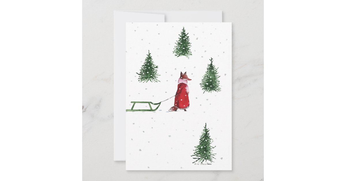 Fox dashing through the snow winter illustration holiday card | Zazzle