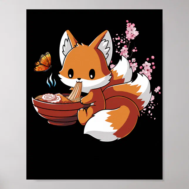 Fox Eating Ramen Ramen Noodle Lovers Fox Themed Poster | Zazzle