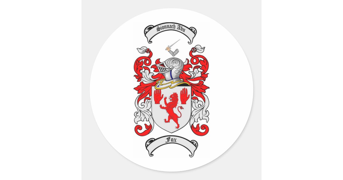 FOX FAMILY CREST - FOX COAT OF ARMS CLASSIC ROUND STICKER | Zazzle