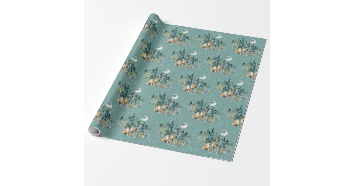Fox Family in Forest Full Moon Snowfall Christmas Wrapping Paper | Zazzle