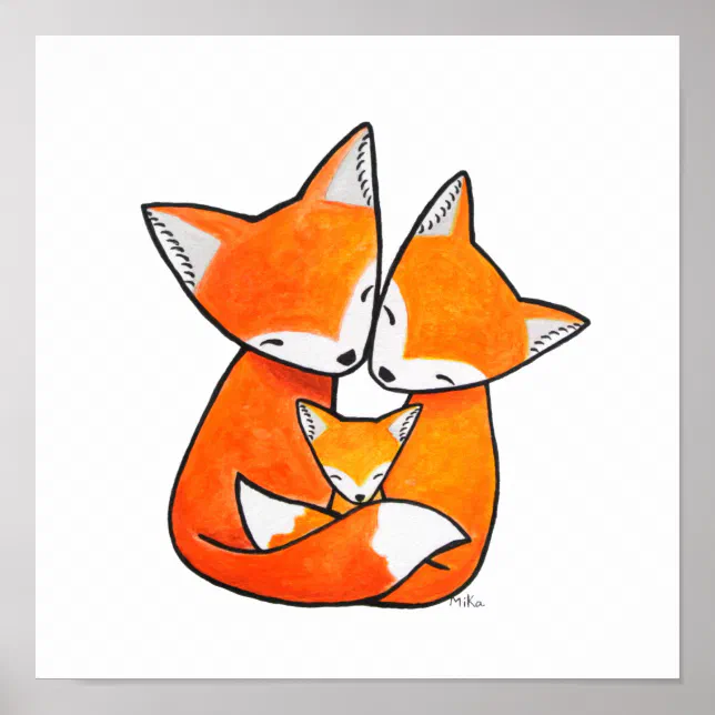 Fox Family Nursery Art Dad Mom Baby Happy foxes Poster | Zazzle