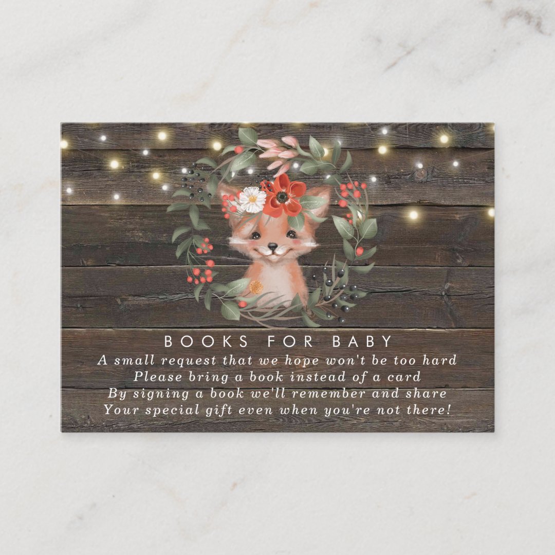 fox floral books for baby book request card | Zazzle