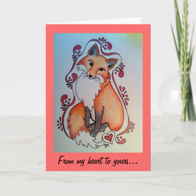 Fox & Heart Valentine Card | Zazzle