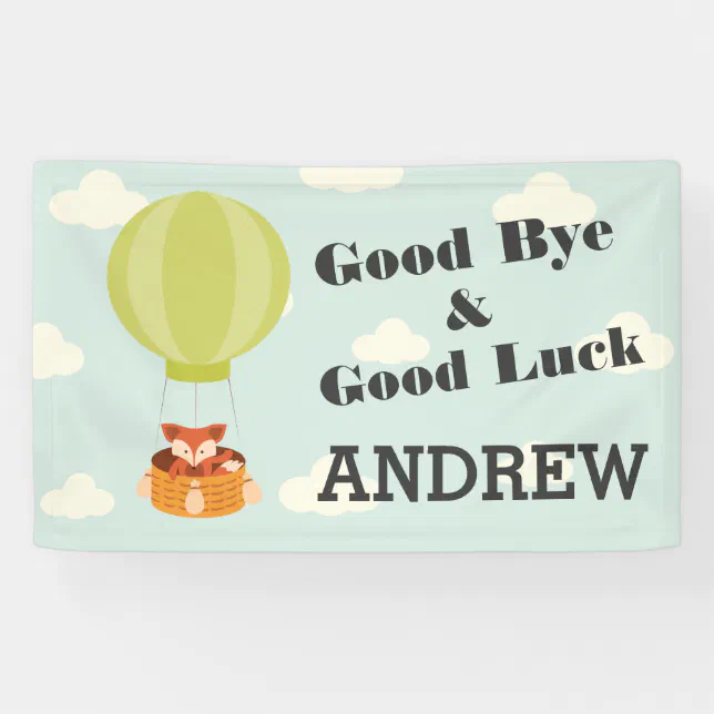 Fox in Hot Air Balloon Good Bye Personalized Banner | Zazzle