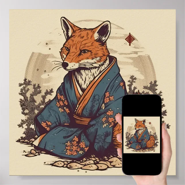 Fox in japanese style poster | Zazzle