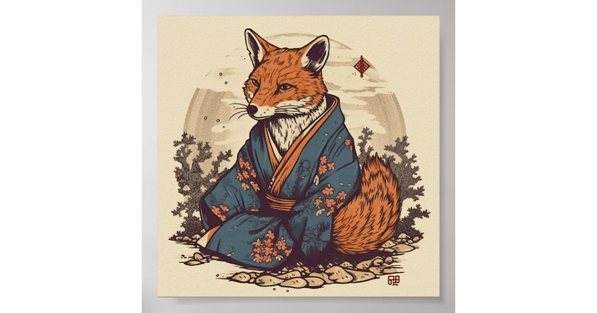 Fox in japanese style poster | Zazzle