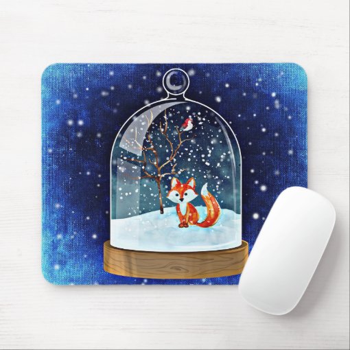 Fox in Snow Globe Mousepad | Zazzle
