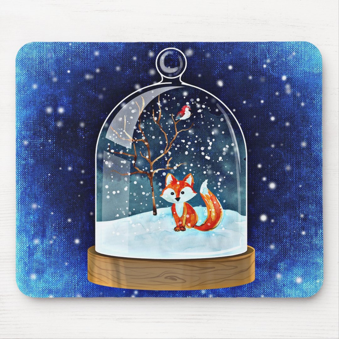 Fox in Snow Globe Mousepad | Zazzle