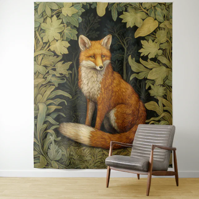Fox in the forest, Art nouveau style Tapestry | Zazzle