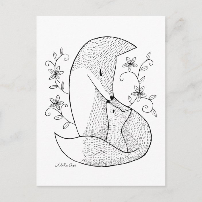 Fox mom & baby Postcard Fox ink drawing Art Card | Zazzle.com