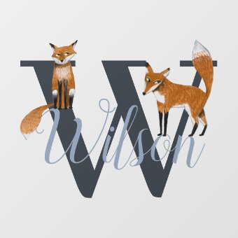 Fox monogram name nursery wall decal | Zazzle