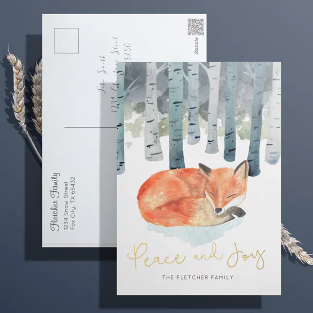 Fox Non-Photo Holiday Gold Foil Postcard | Zazzle