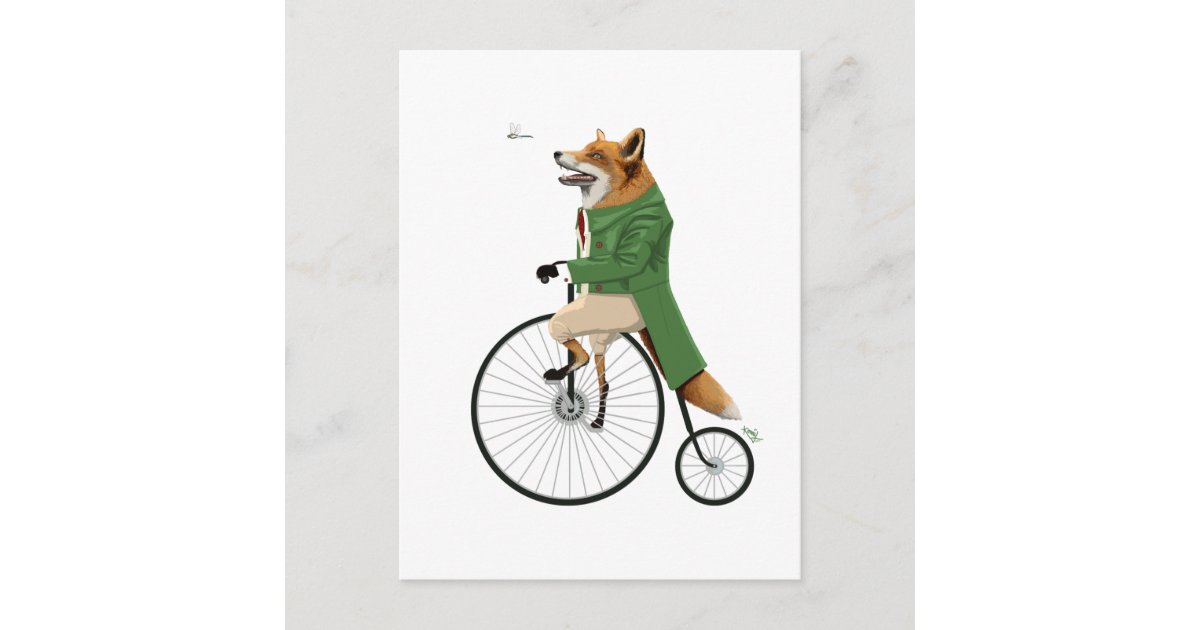 Fox on bike postcard | Zazzle