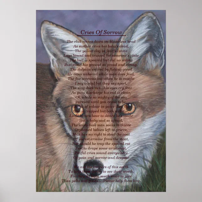 fox painting with original wildlife poem poster | Zazzle