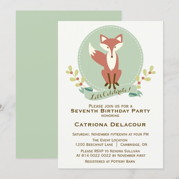 Fox Portrait Floral Kids Birthday Party Invitation | Zazzle