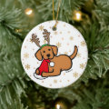 Fox Red Labrador and Santa Christmas Cartoon Ceramic Ornament | Zazzle