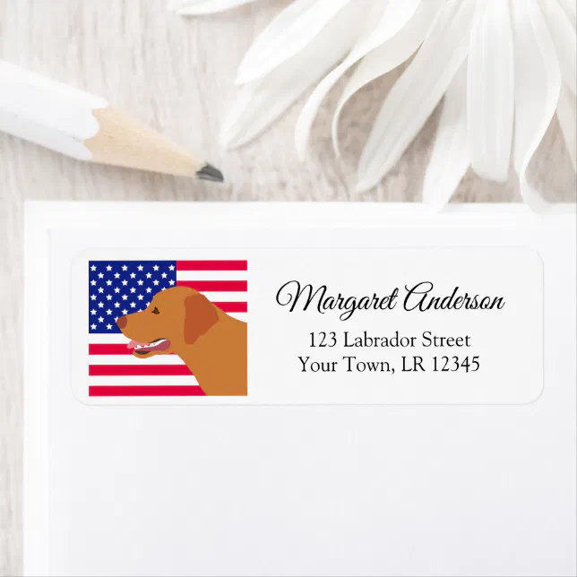 Fox Red Labrador US Flag Return Address Label | Zazzle