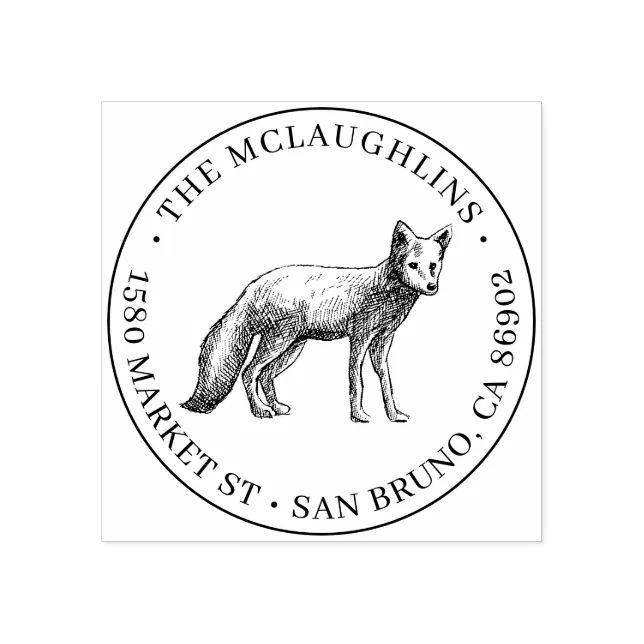 Fox Sketch | Round Family Name & Return Address Rubber Stamp | Zazzle