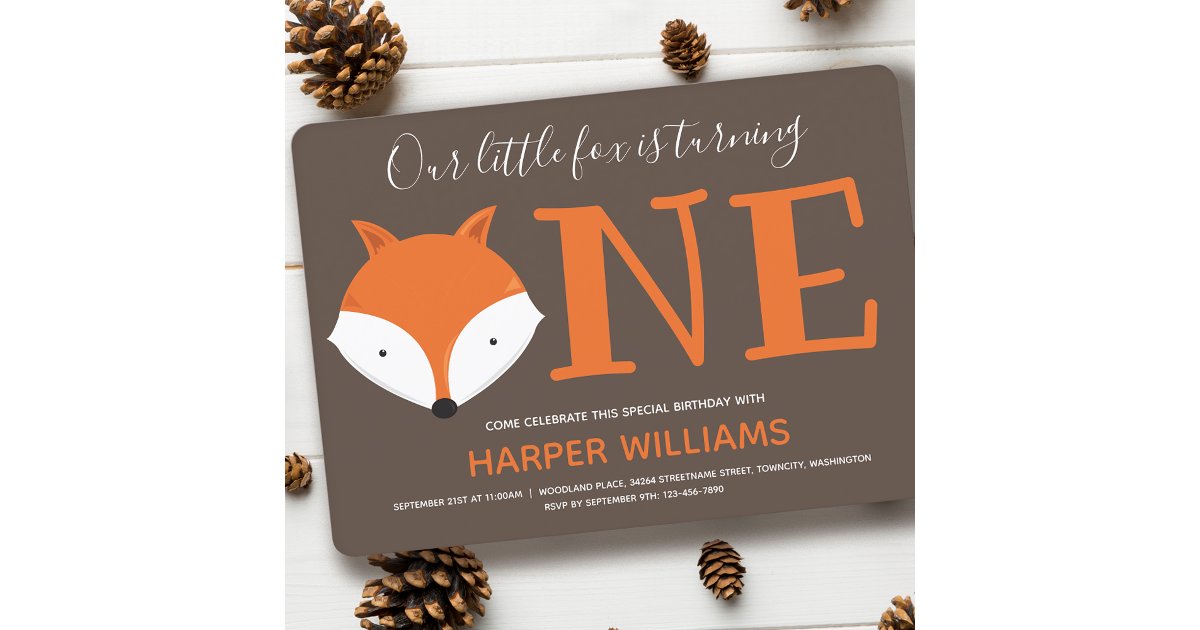 Fox Turning One First Animal Birthday Invitation | Zazzle