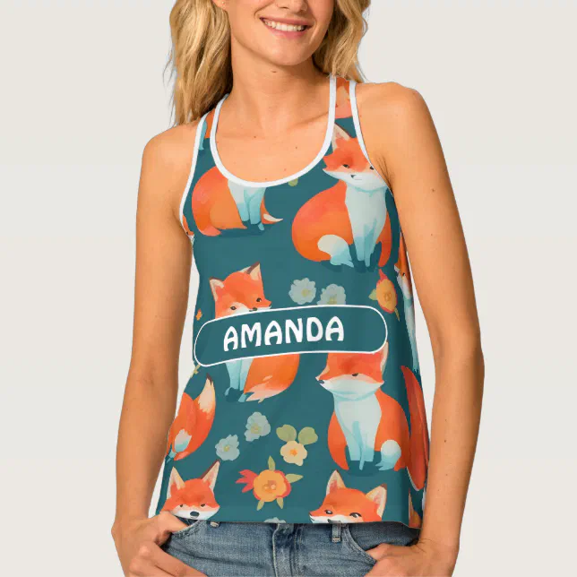 Fox Watercolor Colorful Personalized Pattern Tank Top | Zazzle