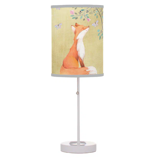 Fox with Butterflies and Pink Flowers Table Lamp | Zazzle
