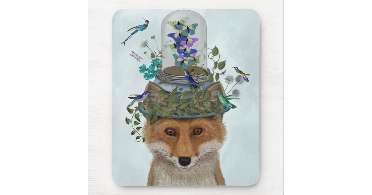 Fox with Butterfly Bell Jar Mouse Pad | Zazzle