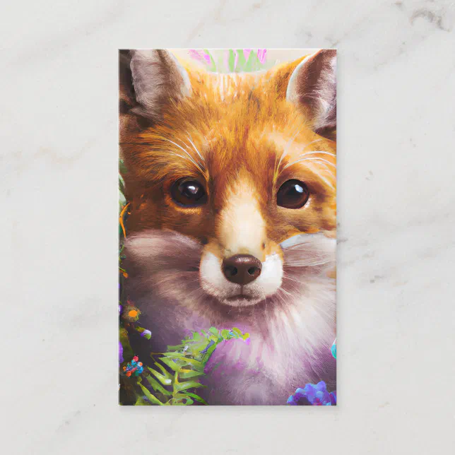 Fox with Flowers Business Card | Zazzle