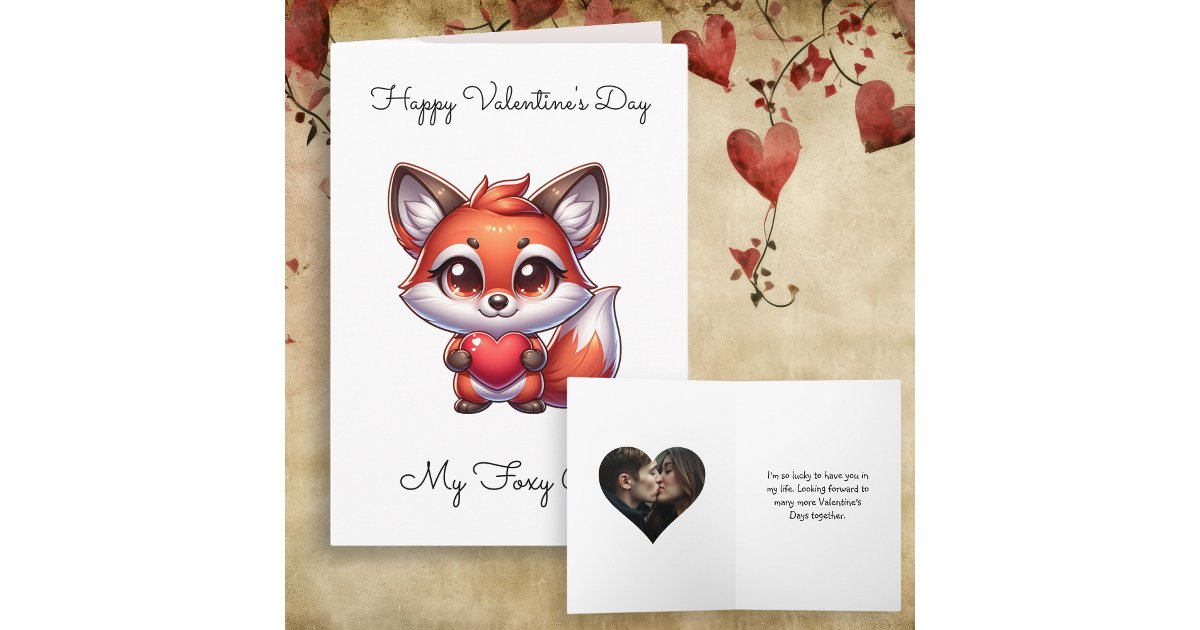 Fox with Heart Personalized Photo Valentine's Card | Zazzle