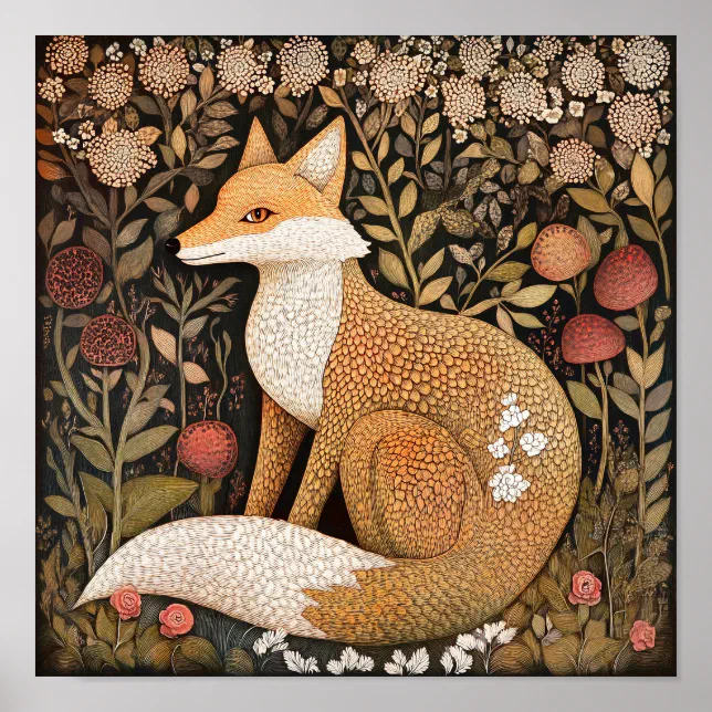 Fox Woodland Animal Art Painting Poster | Zazzle