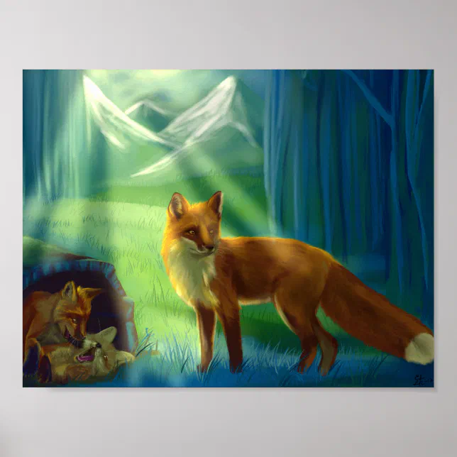 Foxes in the forest Poster | Zazzle
