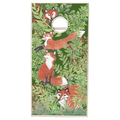 Foxes vs Rabbits Foxhole Rabbithole Woodland Fern Cornhole Set | Zazzle