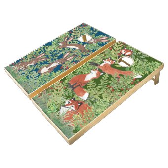 Foxes vs Rabbits Foxhole Rabbithole Woodland Fern Cornhole Set | Zazzle