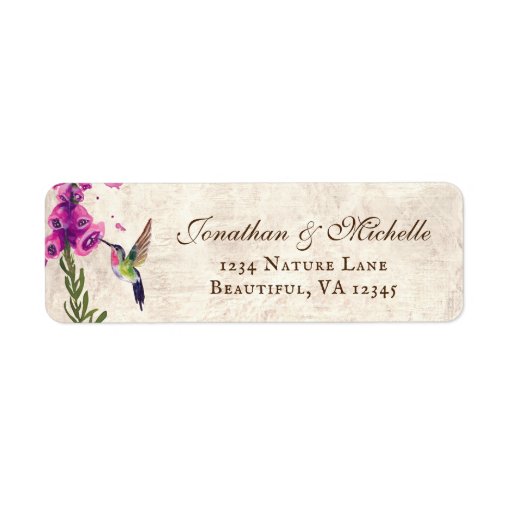 Foxglove Flowers and Hummingbird Garden Address Label | Zazzle