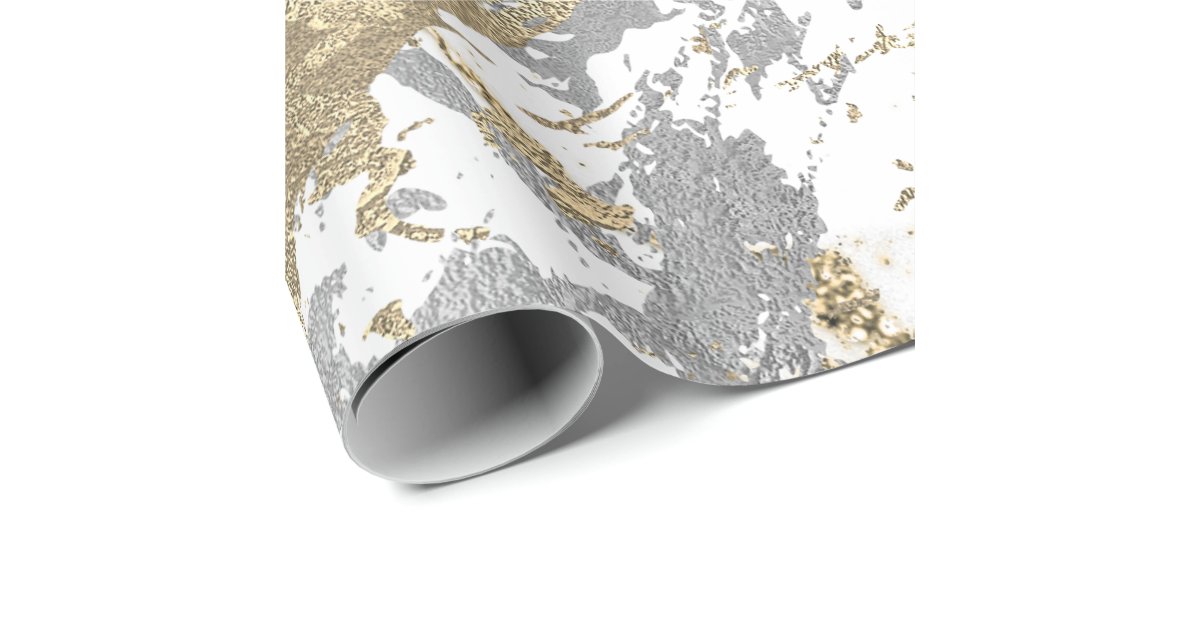 Foxier Champagne Gold Marble Shiny Metallic White Wrapping Paper | Zazzle